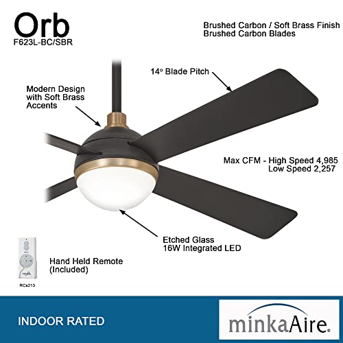 MINKA-AIRE F623L-BC/SBR Orb 54 Inch Ceiling Fan with Integrated 16W LED Light, Black Brushed Carbon/Soft Brass Finish