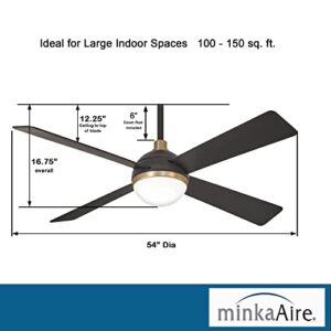 MINKA-AIRE F623L-BC/SBR Orb 54 Inch Ceiling Fan with Integrated 16W LED Light, Black Brushed Carbon/Soft Brass Finish