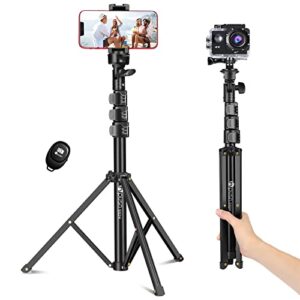 hpusn phone tripod stand: 48 inches extendable cell phone tripod, selfie stick for iphone & android phone, heavy duty aluminum & lightweight