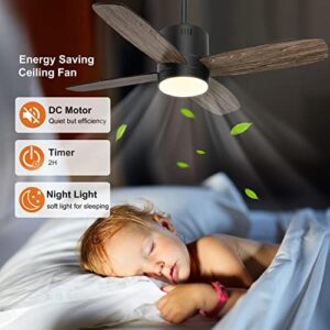 Ohniyou 38'' Ceiling Fan with Lights Remote Control - Small Outdoor Ceiling Fans with Light for Patio APP Control - Dimmable Quiet DC Ceiling Fan for Sunroom Screen Porch Living Room Bedroom(Black)