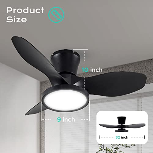 ocioc Quiet Ceiling Fan with LED Light DC motor 32 inch Large Air Volume Remote Control for Kitchen Bedroom Dining room Patio