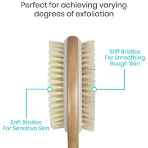 Vive Back Scrubber Brush for Shower - for Dry or Wet Body Brushing - Long Handle - Cleaning Lymphatic Drainage Handled Washer for Men, Women - Showering Bathing Exfoliator with Soft & Stiff Bristles