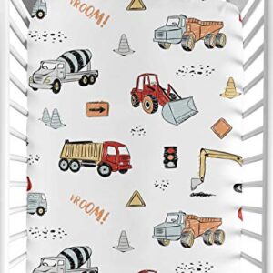 Sweet Jojo Designs Construction Truck Boy Fitted Crib Sheet Baby or Toddler Bed Nursery - Grey Yellow Orange Red and Blue Transportation