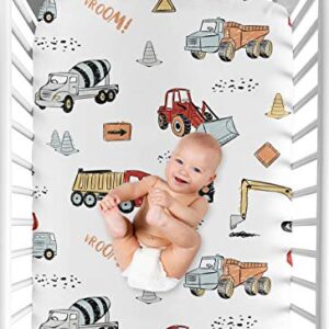 Sweet Jojo Designs Construction Truck Boy Fitted Crib Sheet Baby or Toddler Bed Nursery - Grey Yellow Orange Red and Blue Transportation