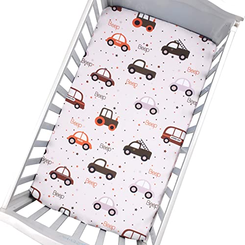 Cloele Fitted Crib Sheet - Baby Nursery Sheet 100% Polyester 1 Pack Cozy Bed Sheet for Standard Crib and Toddler Mattresses - Car Nursery Bed Sheet Infant Baby Toddler Sheet for Baby