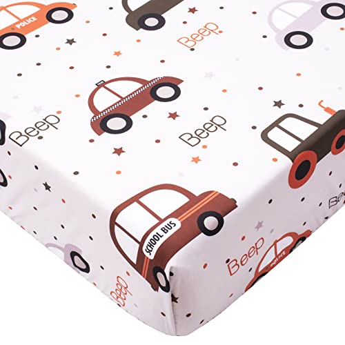 Cloele Fitted Crib Sheet - Baby Nursery Sheet 100% Polyester 1 Pack Cozy Bed Sheet for Standard Crib and Toddler Mattresses - Car Nursery Bed Sheet Infant Baby Toddler Sheet for Baby