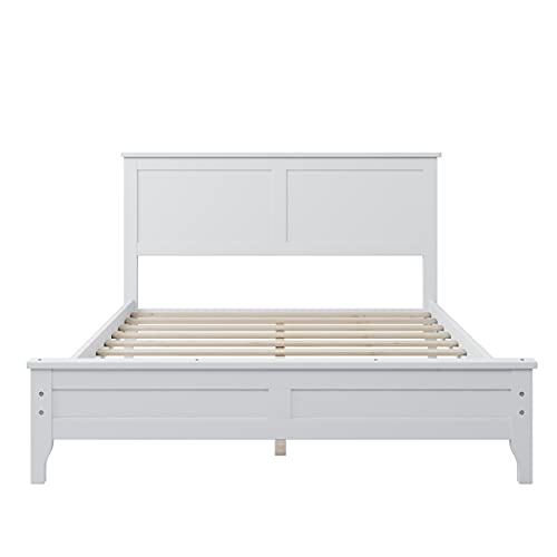 MERITLINE Full Size Platform Bed Frame with headboard/Solid Wood Foundation with Wood Slat Support/No Box Spring Needed/Easy Assembly, Rustic Pine (Full, White)