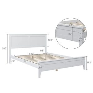 MERITLINE Full Size Platform Bed Frame with headboard/Solid Wood Foundation with Wood Slat Support/No Box Spring Needed/Easy Assembly, Rustic Pine (Full, White)