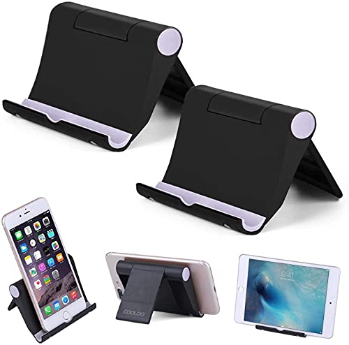 COOLOO 2Pack Phone Holder for Desk, Foldable Adjustable Multi-Angle Cell Phone Stand for Desk, Suitable for Phone 14/13 Pro Max/12/11 Plus SE/XS/XR/8/7, All Android Smartphone, Tablets (6-11")