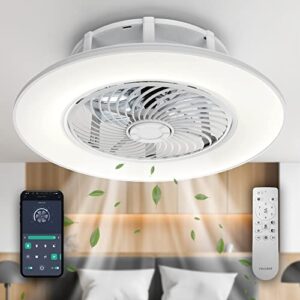 primemall bladeless ceiling fan with light and remote control low profile ceiling fan 22" modern enclosed multi-speed indoor ceiling fan 3 color temperatures smart led dimmable lighting flush mount