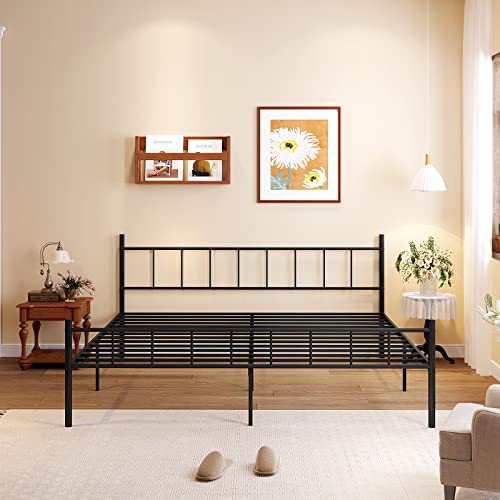 zizin 14 Inch Full Metal Bed Frame with Headboard and Footboard Heavy Duty Platform Bedframe No Box Spring Needed Balck,Round Tube,Easy Assembly,Full Size Frame