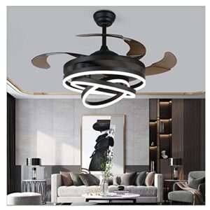 GWDZ 42 Inch Retractable Ceiling Fans, Modern LED Semi Flush Fan Light 3 Colors 6 Speed Invisible Blades Silent Smart Fan Suitable for Bedroom, Living Room and Dining Room Black