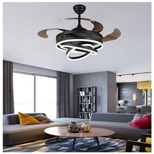 GWDZ 42 Inch Retractable Ceiling Fans, Modern LED Semi Flush Fan Light 3 Colors 6 Speed Invisible Blades Silent Smart Fan Suitable for Bedroom, Living Room and Dining Room Black