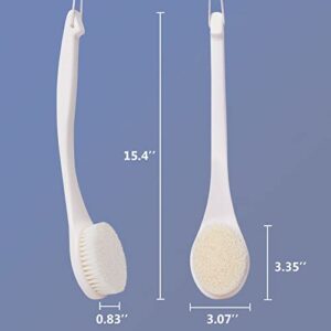 VANZAVANZU Shower Brush, Bath Body Brush with Soft Bristles, Back Brush Long Handle for Shower, Dry Exfoliating Brush or Wet Shower Brush with Moderate Bristles, Cream White