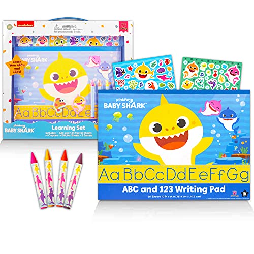 PinkFong Baby Shark ABC 123 Learning Set for Kids Boys and Girls 4 Pc Bundle with Baby Shark Learning Board, Paw Print Stampers, Stickers, and More (Blues Clues Educational Toys).