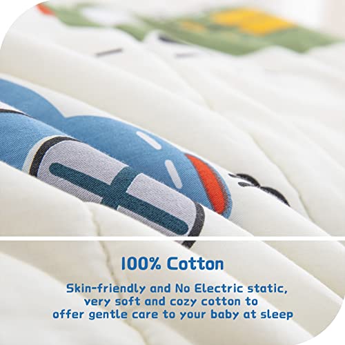 Cars Toddler Bedding Set Cotton Soft Reversible Crib Bedding Set for Boys Girls,4 Pieces Includes Comforter,Flat Sheet, Fitted Sheet and Pillowcase