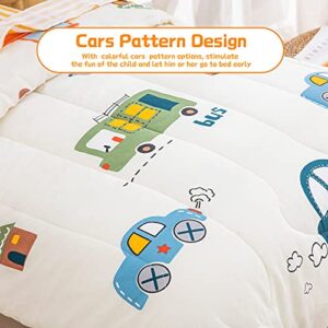 Cars Toddler Bedding Set Cotton Soft Reversible Crib Bedding Set for Boys Girls,4 Pieces Includes Comforter,Flat Sheet, Fitted Sheet and Pillowcase