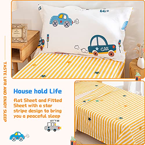 Cars Toddler Bedding Set Cotton Soft Reversible Crib Bedding Set for Boys Girls,4 Pieces Includes Comforter,Flat Sheet, Fitted Sheet and Pillowcase