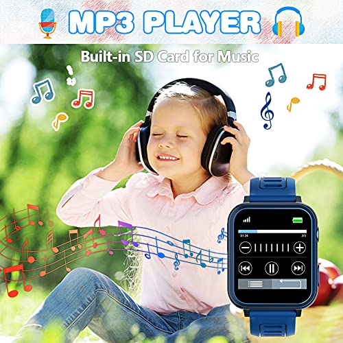 OVV Smart Game Watch for Kids, Kids Smart Watch with 16 Puzzle Games 1.44" HD Touch Screen Music Player Camera Video Recorder Alarm Clock Pedometer Educational Learning Toys Boys Girls (Blue)