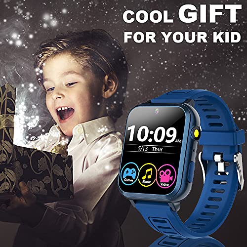 OVV Smart Game Watch for Kids, Kids Smart Watch with 16 Puzzle Games 1.44" HD Touch Screen Music Player Camera Video Recorder Alarm Clock Pedometer Educational Learning Toys Boys Girls (Blue)