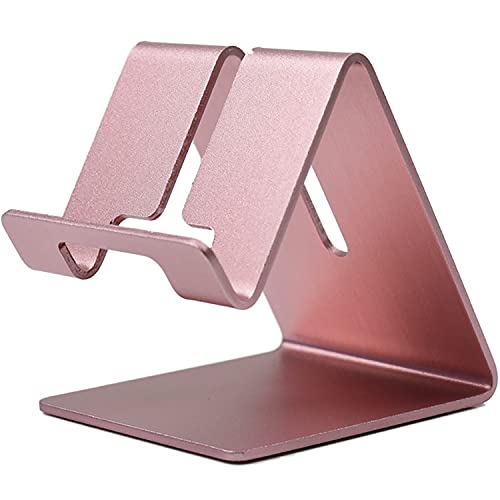 SALEX Pink Desk Phone Stand. Rose Gold Desk Cell Phone Holder for Office, Home, Bed. Cute Desk iPhone Holder. Handable Desktop Tablet Holder Stand. Metal Desktop Stand for Small Tablets, iPad Mini.