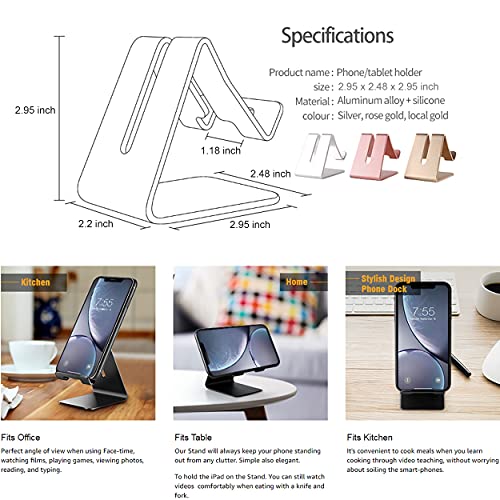 SALEX Pink Desk Phone Stand. Rose Gold Desk Cell Phone Holder for Office, Home, Bed. Cute Desk iPhone Holder. Handable Desktop Tablet Holder Stand. Metal Desktop Stand for Small Tablets, iPad Mini.