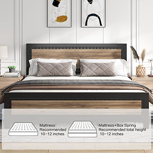 Keyluv King Size Bed Frame with 4 Storage Drawers, Rivet Modern Headboard and Footboard Platform Bed with Solid Wood Slats Support, No Box Spring Needed, Metal Frame Mattress Foundation Noise-Free