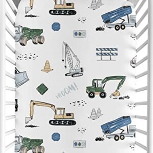 Sweet Jojo Designs Construction Truck Boy Fitted Crib Sheet Baby or Toddler Bed Nursery - Grey Yellow Black Blue and Green Transportation