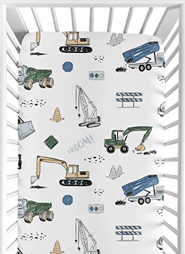 Sweet Jojo Designs Construction Truck Boy Fitted Crib Sheet Baby or Toddler Bed Nursery - Grey Yellow Black Blue and Green Transportation