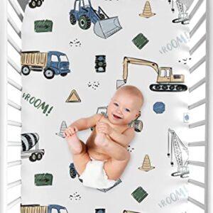 Sweet Jojo Designs Construction Truck Boy Fitted Crib Sheet Baby or Toddler Bed Nursery - Grey Yellow Black Blue and Green Transportation