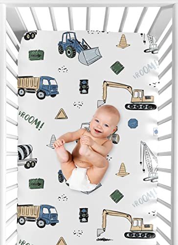 Sweet Jojo Designs Construction Truck Boy Fitted Crib Sheet Baby or Toddler Bed Nursery - Grey Yellow Black Blue and Green Transportation