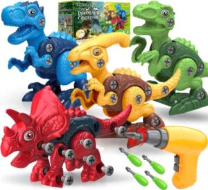 dinosaur toys for 3, 4, 5, 6, 7 year old boys, take apart toys with electric drill for kids, stem educational construction building toys, ideal xmas birthday gift, incl tyrannosaurus rex triceratops