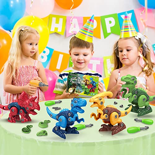 Dinosaur Toys for 3, 4, 5, 6, 7 Year Old Boys, Take Apart Toys with Electric Drill for Kids, STEM Educational Construction Building Toys, Ideal Xmas Birthday Gift, Incl Tyrannosaurus Rex Triceratops