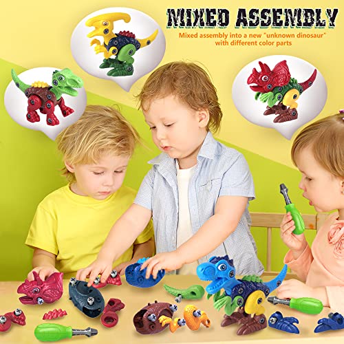 Dinosaur Toys for 3, 4, 5, 6, 7 Year Old Boys, Take Apart Toys with Electric Drill for Kids, STEM Educational Construction Building Toys, Ideal Xmas Birthday Gift, Incl Tyrannosaurus Rex Triceratops