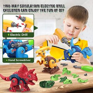 Dinosaur Toys for 3, 4, 5, 6, 7 Year Old Boys, Take Apart Toys with Electric Drill for Kids, STEM Educational Construction Building Toys, Ideal Xmas Birthday Gift, Incl Tyrannosaurus Rex Triceratops