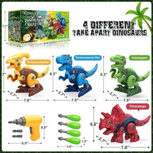 Dinosaur Toys for 3, 4, 5, 6, 7 Year Old Boys, Take Apart Toys with Electric Drill for Kids, STEM Educational Construction Building Toys, Ideal Xmas Birthday Gift, Incl Tyrannosaurus Rex Triceratops