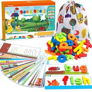 kmuysl see & spell learning educational toys and gift for 2 3 4 5 6 years old boys and girls - 80pcs of cvc word builders, alphabet colors recognition game for preschool kindergarten kids