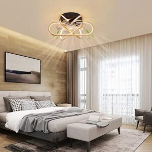 DADUL 16.5" Ceiling Fan with Lights Remote Control, Flush Mount Bladeless Ceiling Fan, 3 Color 6 Speeds Wind Low Profile Ceiling Fan with Light for Bedroom Living Room - Gold