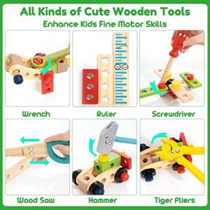 Bravmate Kids Tool Set, Pretend Play Toddler Wooden Tool Toys with Tool Box, Educational DIY STEM Toys for Boys and Girls Age 3, 4, 5 and Up (37 Pieces)