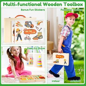 Bravmate Kids Tool Set, Pretend Play Toddler Wooden Tool Toys with Tool Box, Educational DIY STEM Toys for Boys and Girls Age 3, 4, 5 and Up (37 Pieces)