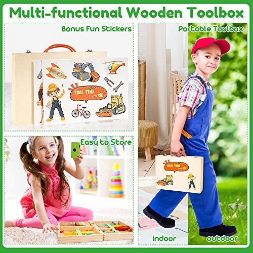 Bravmate Kids Tool Set, Pretend Play Toddler Wooden Tool Toys with Tool Box, Educational DIY STEM Toys for Boys and Girls Age 3, 4, 5 and Up (37 Pieces)