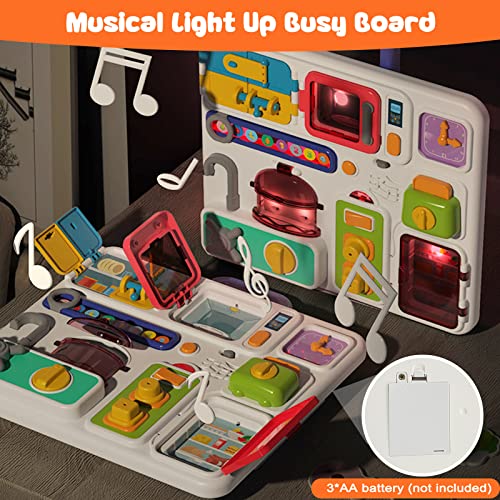 Kitchen Busy Board with Music and Lights, Toddler Travel Toys for Babies 18+ Months, Montessori Busy Board Educational Learning Activities Fine Motor Skills & Kitchen Cognition Game Board