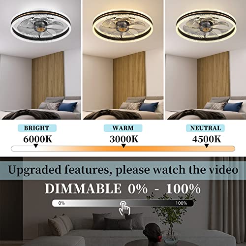 Fszdorj 2023 Upgraded Ceiling Fan F101 Black Ceiling Fans with Lights App & Remote Control, Timing & 3 Led Color Led Ceiling Fan, 6 Wind Speeds Modern Ceiling Fan for Bedroom, Living Room, Small Room