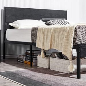 VECELO Platform Bed Frame Queen Size with Black Wood Headboard, Strong Metal Slats Support Mattress Foundation, No Box Spring Needed