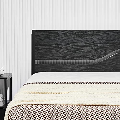 VECELO Platform Bed Frame Queen Size with Black Wood Headboard, Strong Metal Slats Support Mattress Foundation, No Box Spring Needed