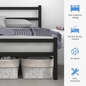 Mr IRONSTONE Full Size Bed Frame with Headboard Platform Bed with Storage no Box Spring Needed Assembly Mattress Foundation，Black