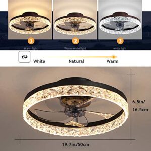 PSHRFANST 19.7" Ceiling Fan with Lights, Dimmable LED 6 Speeds Reversible Blades Timing with Remote Control, Semi Flush Mount Low Profile Fan, Brown