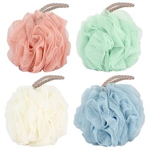 fu store bath sponges shower loofahs 50g mesh balls sponge 4 solid colors for body wash bathroom men women - 4 pack scrubber cleaning loofah bathing accessories