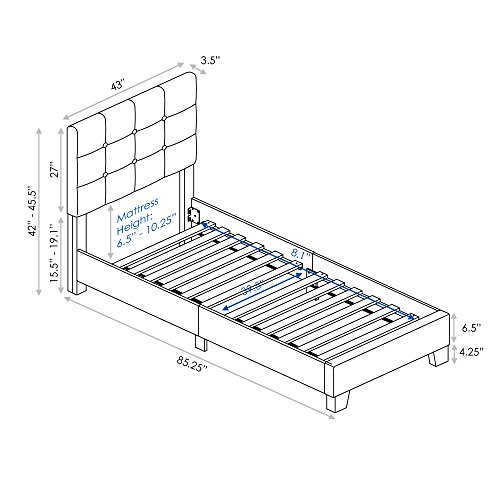 Furinno Laval Button Tufted Upholstered Platform Bed Frame, Twin, Glacier