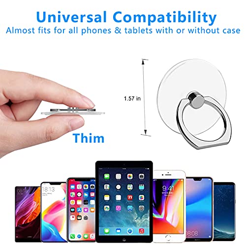 VOVIGGOL Transparent Phone Ring Holder Stand 2 Pcs, 360° Rotation Cell Phone Ring Holder Mobile Finger Kickstand Hand Phone Grip for iPhone, Clear Phone Ring for Phone Case (Round)